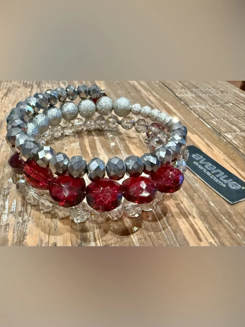 Avenue | Jewelry | Avenue Multistrand Red Faceted Silver Beaded ...